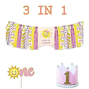 Sunshine Baby Shower Decorations Handmade You are My Sunshine Banner, Sunshine ONE Fabric Ribbon High Chair Banner- 1st Birthday Girls First Birthday Supplies (Sunshine Baby One Set)