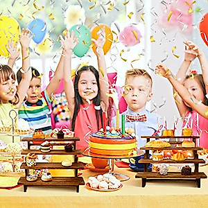 2 Pcs Wooden Cupcake Stand and Towers 4 Tier Display Stand Farmhouse Tiered Wood Cake Stand Rustic Risers for Display Cupcake Dessert Stand for Retail Vendors Indoor Outdoor Plant (Brown)