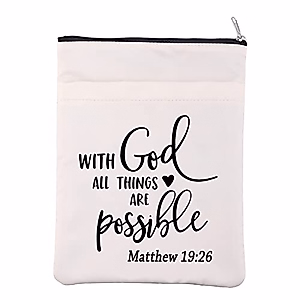 Religious Book Sleeve Christian Book Sack Baptism Book Cover Bible Verse Matthew 19:26 Book Protector Spiritual Gift for Religious People Godmother Goddaughter (19:26BS)