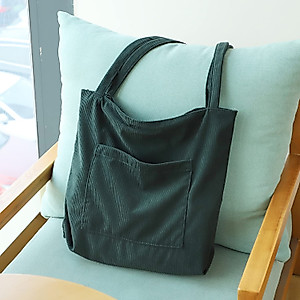 WantGor Women Corduroy Tote Bag, Large Shoulder Hobo Bags Casual Handbags Big Capacity Shopping Work Bag (Dark Green)