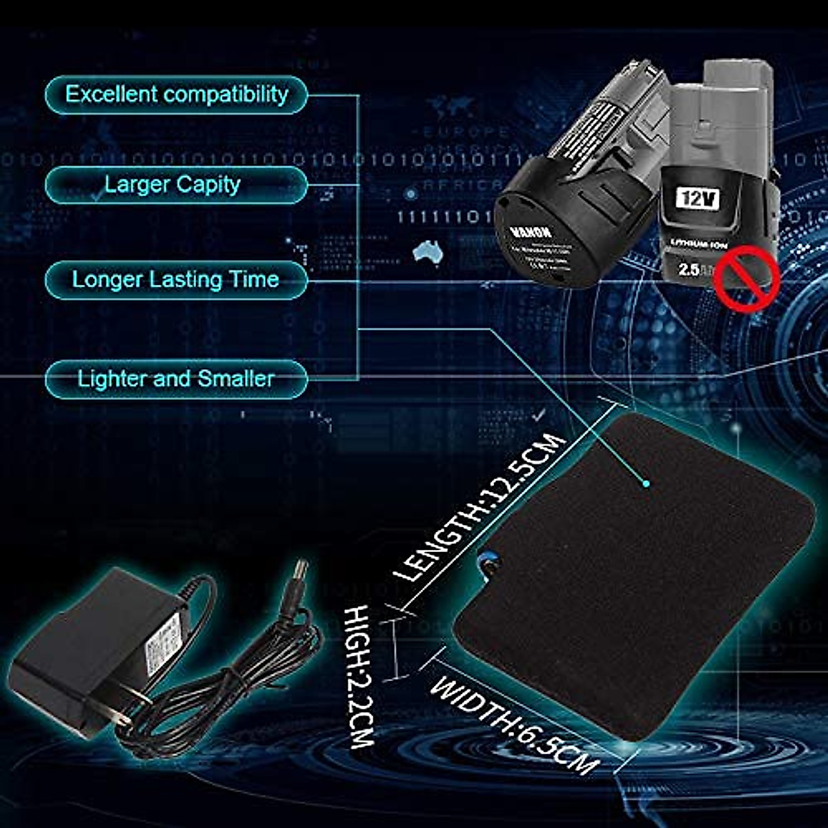 HomWanna 12V Heated Jacket Battery Li-Polymer Replacement 12V Heated Vest Batteries Pack Fit for Milwaukee PROSmart Dewalt Craftsman Revean M12 Heating Jackets (5000mAh)