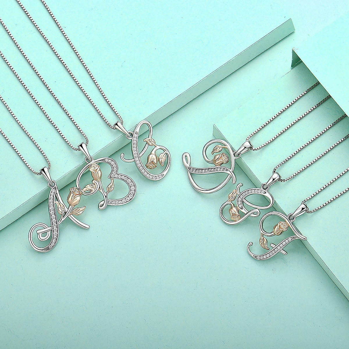 STARCHENIE Initial Necklace for Women Sterling Silver Letters 26 Alphabet Pendant Rose Flower Jewelry Gifts for Family Sisters Friend-A