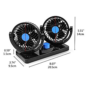 Electric Car Cooling Fan, Dual Head 12V 360 Degree Rotatable for Auto Truck Vehicle Boat