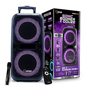 QAISE Portable Bluetooth Speaker & Karaoke Machine - Portable PA System with Wireless Mic, Professional Dual 10” Subwoofer with Lights, 7h Play time, 5000 Watts Peak Power - SonicBoomer X-BASS