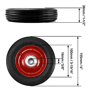 QWORK 2 Pack 6" x 1.5",5/8" Axle, Premium Rubber Wheel with Ball Bearing, Hand Truck Wheel, Capacity up to 132 lbs