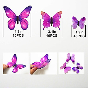 60PCS Butterfly Wall Decals - 3D Butterflies Decor for Wall Removable Mural Stickers Home Decoration Kids Room Bedroom Decor (Green)