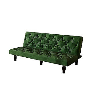 Livavege Convertible Futon Sofa Bed, 66" Velvet Upholstered Sleeper Couch Daybed with Adjustable Backrest for Studio, Apartment, Office, Small Space, Compact Living Room, 66 INCH, Green