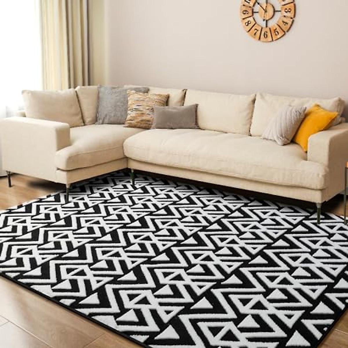 Unirea Geometric Shag Area Rugs for Bedroom Living Room, 3x5 Feet Machine Washable Small Rug Memory Foam Fluffy Carpet for Kids Room Dorm Nursery Bedside Play Mat Accent Home Decor, Black