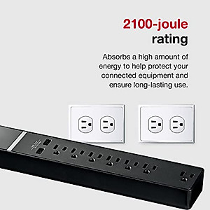 Rocketfish 7-Outlet/2-USB Wall Tap Surge Protector Strip - Provides Protection & Convenient Mobile Phone Charging - Black