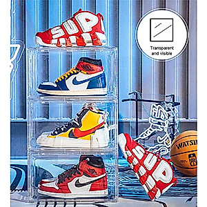 GUEQUITLEX 3 Pack Shoe Boxes Clear Shoe Box Plastic Shoe Display Boxes Organizer Large Shoe Container 14.6''x8.3''x10.2''Magnetic Side Open Stackable Shoe Boxes (Transparent)