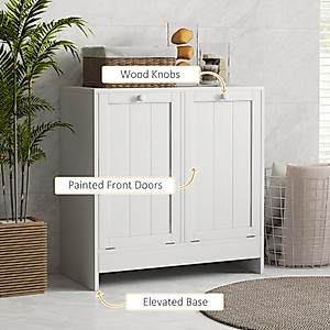 kleankin Tilt-Out 2-Compartment Laundry Hamper, Modern Clothing Storage Basket, Hamper Cabinet for Bathroom, Laundry Room, White