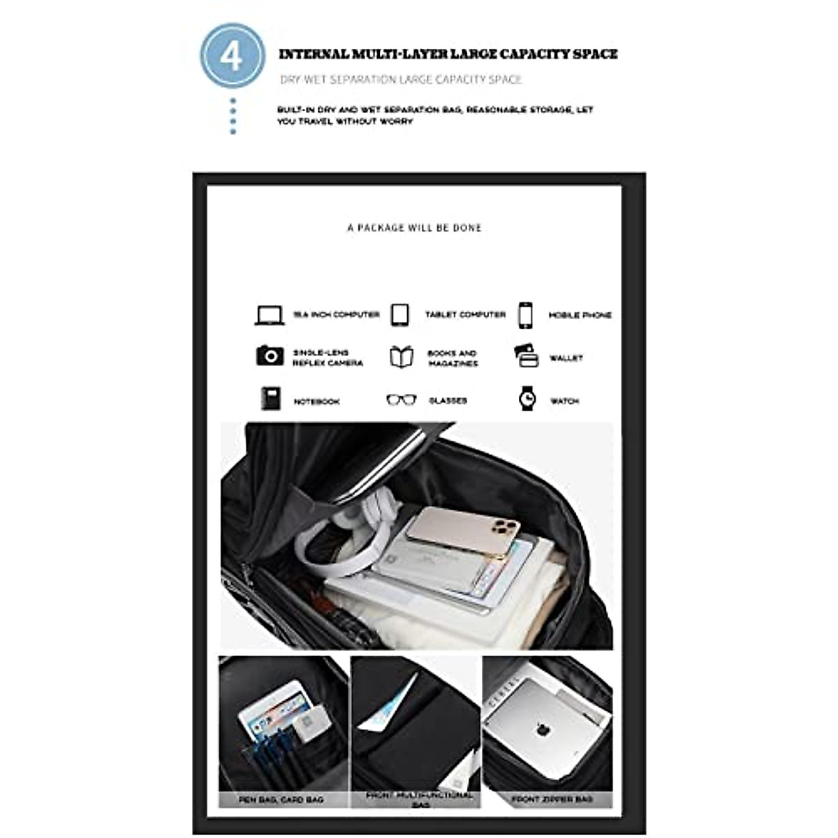 Waterproof Rolling Laptop Backpack Wheeled Carry-on Trolley Luggage,Business Travel Backpack,Multipurpose Waterproof Wheeled Backpack for Men and Women (Blue)