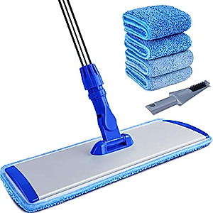 Bonpally 18" Microfiber Mop Floor Cleaning System, Flat Mop for Hardwood Floors, Professional Commercial Mop, Wet and Dust Mop with Extendable Handle, 4 Reusable Mop Pads, Household Cleaning Tools