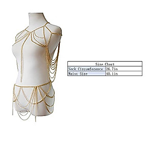 Sinkcangwu Sexy Body Chain Set Layered Necklace Bra Waist Chain Summer Fashion Bohemian Jewelry Suit for Beach Party Holidy (Gold)