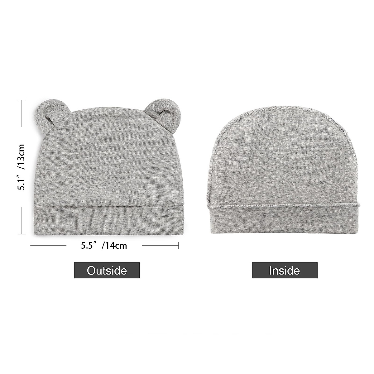 BQUBO Newborn Baby Hats Mittens Set Hospital Hat Beanie Bear Ears Preemie Infant Cotton Caps Gloves No Scratch Mittens for Baby Boys Girls 0-3 Months