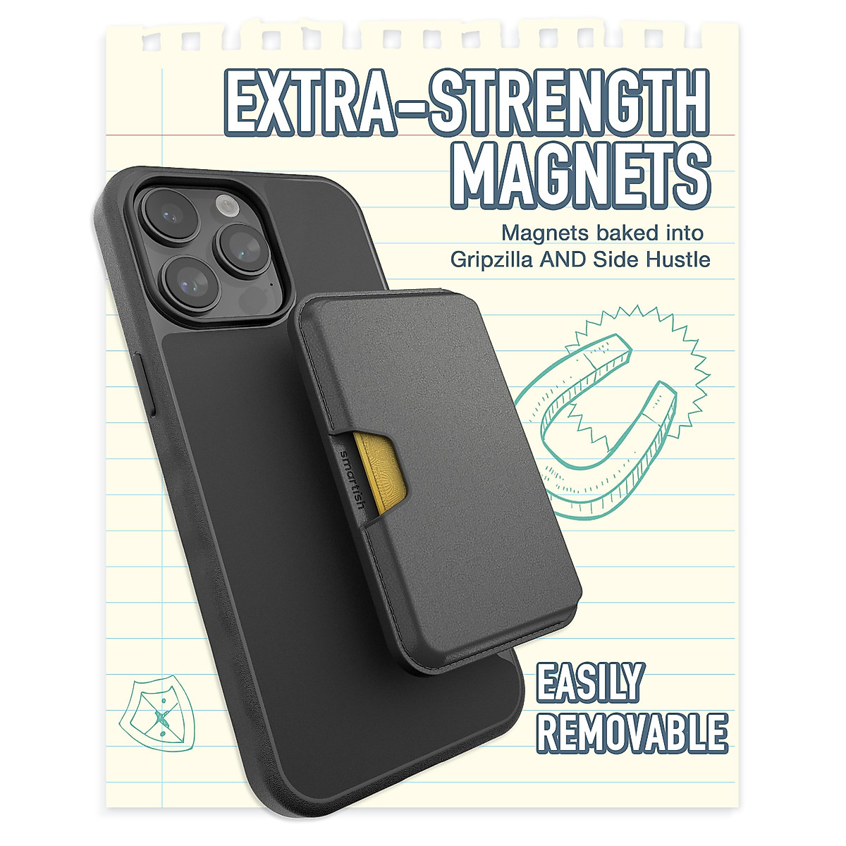 Smartish® iPhone 15 Pro Max Slim Case with Wallet for MagSafe iPhones - Gripmunk - Magsafe Compatible Thin Grip Cover + Detachable Magnetic Credit Card Holder - Black Tie Affair