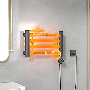 Geobella Wall Mounted Towel Warmer for Bathroom 4 Bars with Timer & Temperature Adjustments,Electric Heated Towel Drying Rack, Black 1.37 * 21.6 * 13.77inch