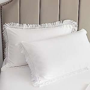 7 Pieces Bed in a Bag Comforter Set White Tassel Comforter Set Boho Fringe Comforter Tufted Soft Microfiber Bedding Sets King (1 Comforter,2 Pillowcases,2 Pillow Shams,1 Flat Sheet,1 Fitted Sheet)