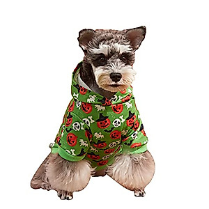 QWINEE Halloween Dog Hoodie Dog Costume Sweatshirt Pumpkin Bat Print Dog Clothes for Puppy Kitten Cat Small Dogs Green Large