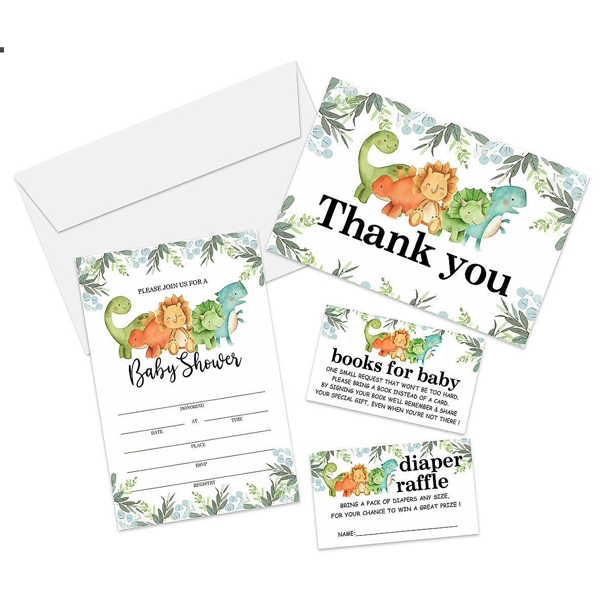 Baby Shower Invitation Set, Books For Baby, Thank You, Diaper Raffle, Fill In Invites Cards, Each Design 25 Cards & Envelopes (Total 100 Cards) – (bb016-taozhuang)
