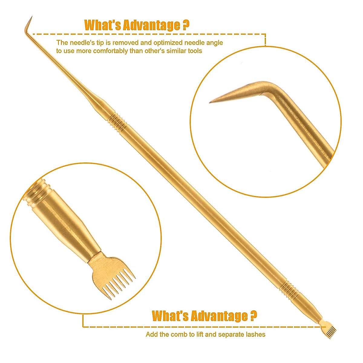 EKYSSO 2 PCS Lash Lift Perm Tool, Eyelash Lift and Tint Tool, Lash Separator Tool with Separating Comb, Eyelash Lift Perm Applicator, Lash Perming Brush, Lash Lift Supplies (Golden Color)