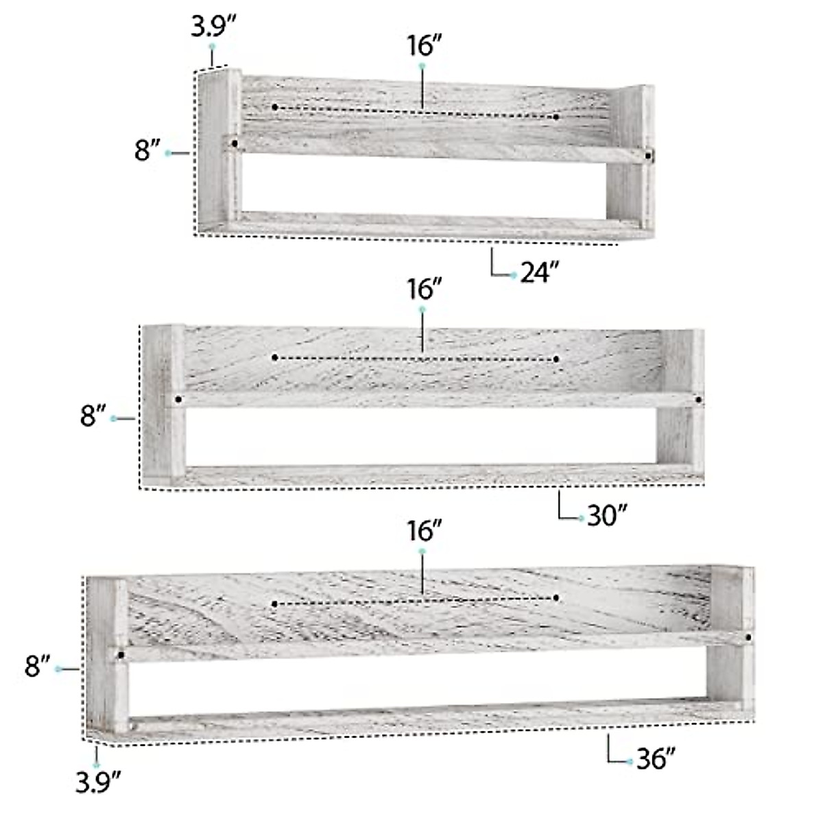 brightmaison Polynez 36"-30"-24" Kids Bookshelf for Wall, Nursery Books Shelves Wall, Kitchen Shelves, Floating Shelves for Wall Decor, Burnt White, Set of 3