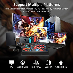 PXN Arcade Fight Stick, X8 Street Fighter Arcade Game Fighting Joystick with USB Port, with Turbo & Audio Functions, Suitable for PS3 / PS4/ Xbox Series X|S/Xbox One/Nintendo Switch/PC Windows