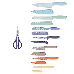 Farberware Tie Dye Pattern Knife Set with Shears and Blade Covers, 15-Piece, Multicolor