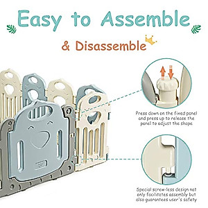 Costzon Baby Fence 14-Panel Baby Playpen, Kids Portable Play Yard Indoor Outdoor w/Walk-Through Locking Door, Game Panel, Non-Slip Rubber Bases, Adjustable Shape for Children Toddlers