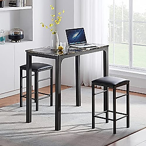 VECELO 3-Piece Pub Dining Set Counter Height Breakfast Table with 2 Bar Stools, Seating for Two, Rustic BRN