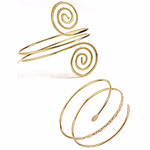 VALIJINA 2Pcs Minimalist Simple Swirl Upper Arm Cuff Bracelets for Women Girls Arm Bangle Armlets Adjustable (A)