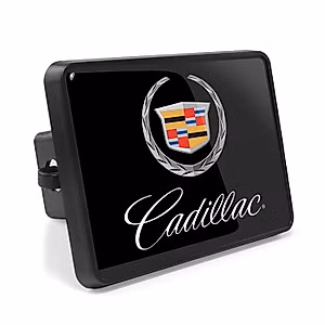iPick Image, Compatible with - Cadillac UV Graphic Black Metal Face-Plate on ABS Plastic 2 inch Tow Hitch Cover