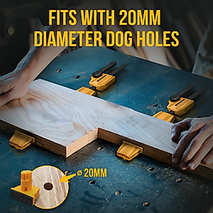 Bench Dog Clamps - EWORK Wood Clamps Up to 155 Lbs Clamping Force - for Workbench 20mm Dog Hole, Edge Clamps, Woodworking Tools and Accessories (2 Pack)