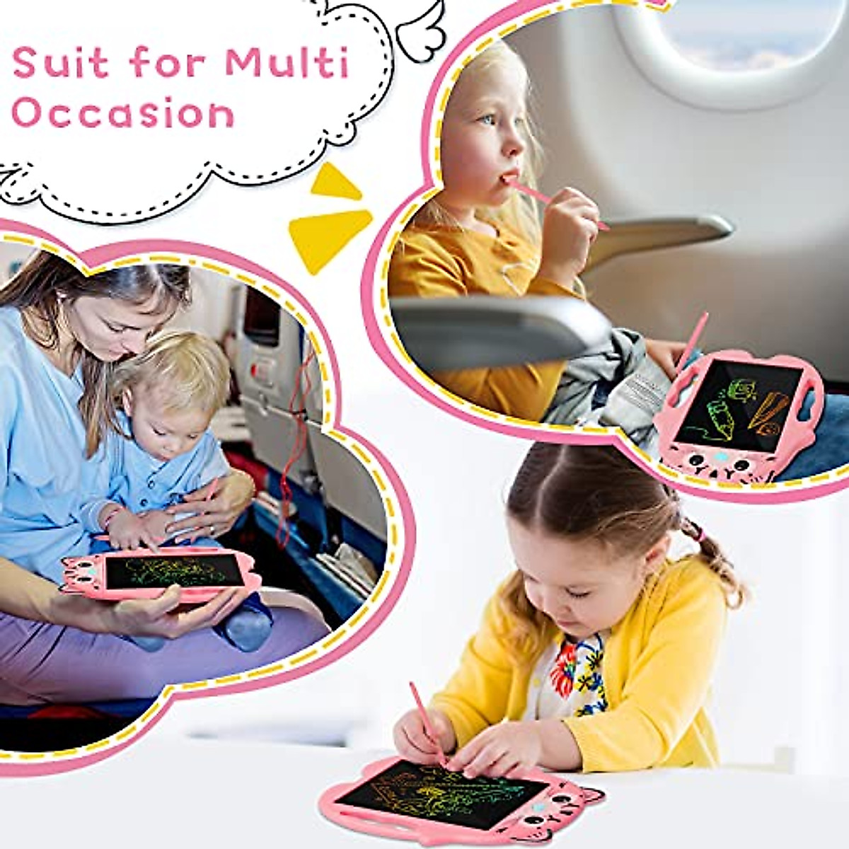 LCD Writing Tablet, SS Drawing Tablet for Kids 8.5" Colorful Screen Doodle Board Pad for 3 4 5 6 Years Old Boys Girls Gifts Education Toys Pink