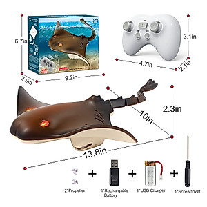 Pool Toys Remote Control Shark Boat, 2.4G RC Stingray Fish, Animal Water Toys for Kids Age 8-12, Kids Battery Pool Toys for Swim Training, Outdoor Games Boys Girls Gifts