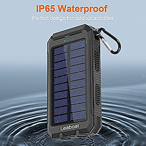Solar Charger, Leaboat 20000mAh Portable Outdoor Waterproof Solar Power Bank, Camping External Backup Battery Pack Dual 5V USB Ports Output, 2 Led Light Flashlight with Compass (Black)