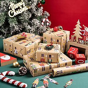 RUSPEPA Christmas Wrapping Paper, Jumbo Roll Kraft Paper - Nussknacker Solider Design for Holiday Gift Wrap - 30 Inches x 100 Feet