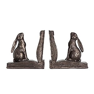 Creative Co-op EC0148 Rustic Rabbit on Book Resin (Set of 2 Pieces) Bookends, Bronze