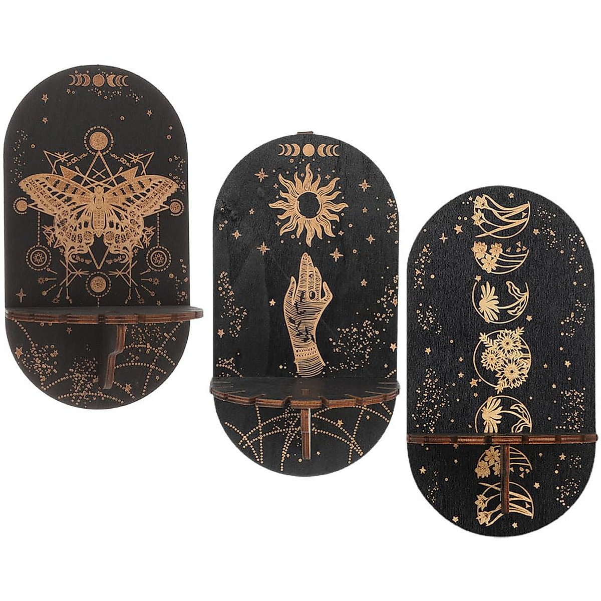 DOITOOL 3-Shelf Wood Bohemian Style Crystal Display Stand, Black (O52820524KGL0NR)