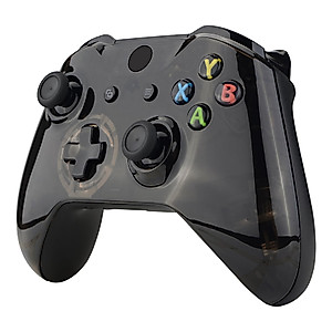 eXtremeRate Transparent Crystal Clear Black Faceplate Cover for Xbox One Wireless Controller (Model 1708), Custom Case Front Housing Shell for Xbox One S X Controller - Controller NOT Included