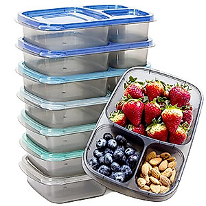 Youngever 7 Sets Bento Lunch Box, Meal Prep Containers, Reusable 3 Compartment Plastic Divided Food Storage Container Boxes