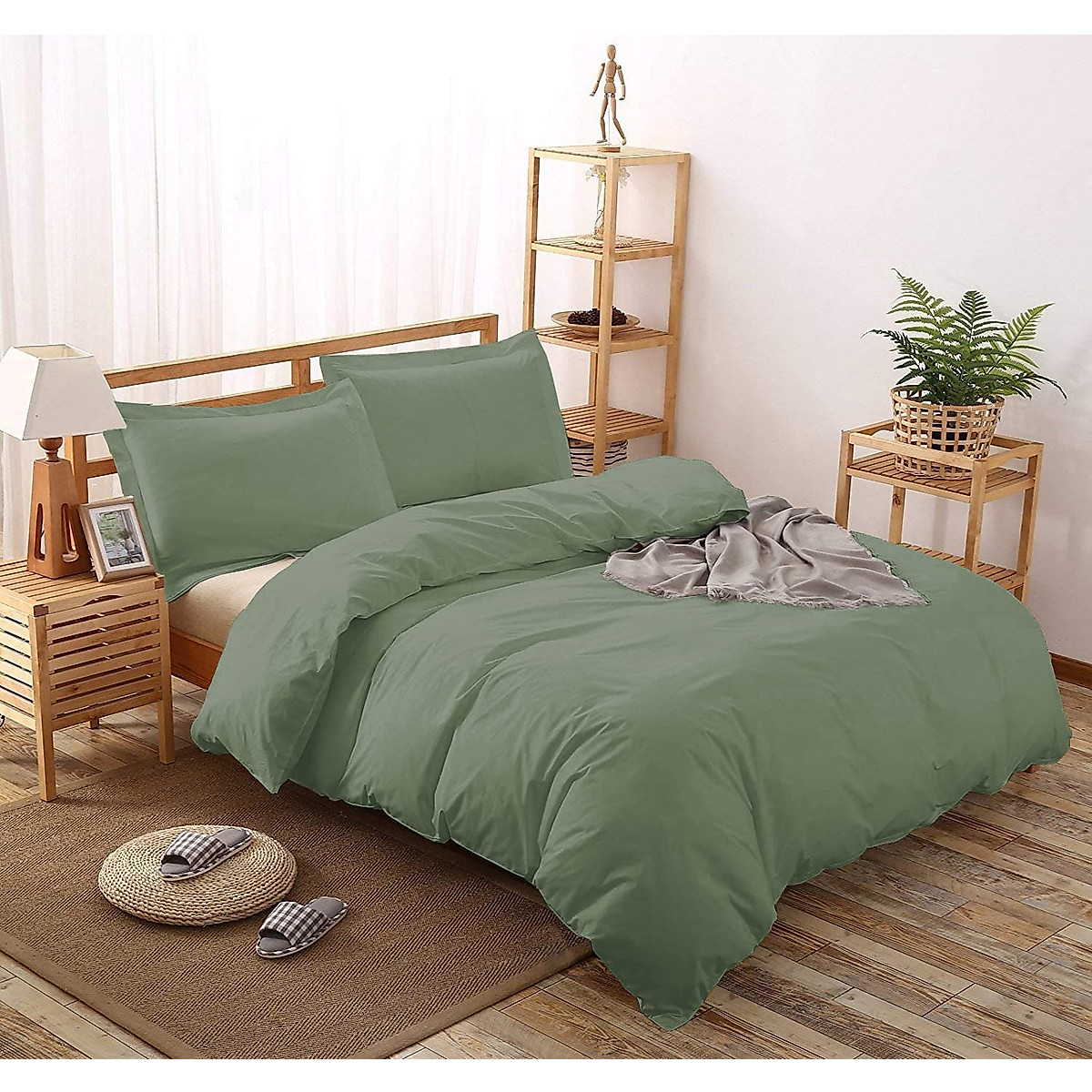 Traumnacht 3Pcs Duvet Cover Set with Zipper Closure & Corner Ties, 800 Thread Count 100% Egyptian Cotton Super Soft Duvet Cover - Super King Size (116" x 98") Inch, Sage Solid