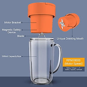 Portable Blender, 10 oz Mini Personal Blender for Smoothies, Fruits, and Veggies with Rechargeable USB, Easy to Clean suitable for Traveling or Camping