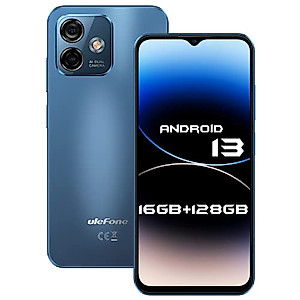 Ulefone Unlocked Cell Phones, Note 16 Pro 16GB + 128GB, 8-Core, 6.52" HD+ Display Unlocked Smartphone, Android 13, 50MP + 8MP, 4400 mAh, Dual 4G LTE, Fingerprint/Face Detection, T-Mobile, Blue