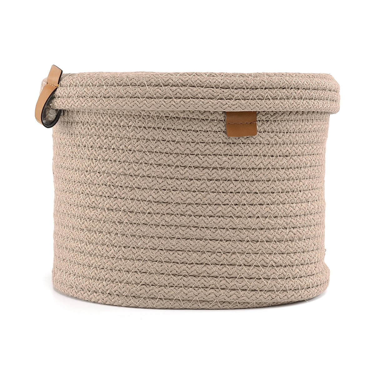 Tonestone Handmade Multipurpose Rope Braided Organizer Basket with Lid for Jewelry, Shawl, Belt, Buckle, Cotton, Cable, Key 4 colors (Beige)