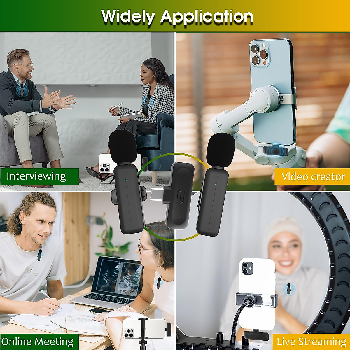 2 Pack Wireless Mini Lavalier Lapel Microphone for iPhone 15,Android Phone - 80ft Cordless Clip on Dual Mics with Noise Reduction 5H Working Time for Video Recording Vlogging, YouTube, Interview