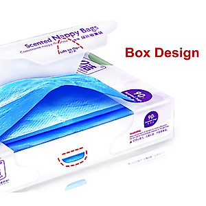 Baby Disposable Diaper Sacks Bags Dispenser Power Scented Nappy Disposal Bags Easy-Tie for Travel (Blue,90-Count)