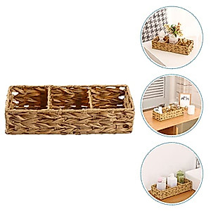 Zerodeko Seagrass Wicker Baskets 3 Grid Water Hyacinth Storage Bins Rattan Woven Baskets Dedsktop Sundries Container Stationary Box for Office Home