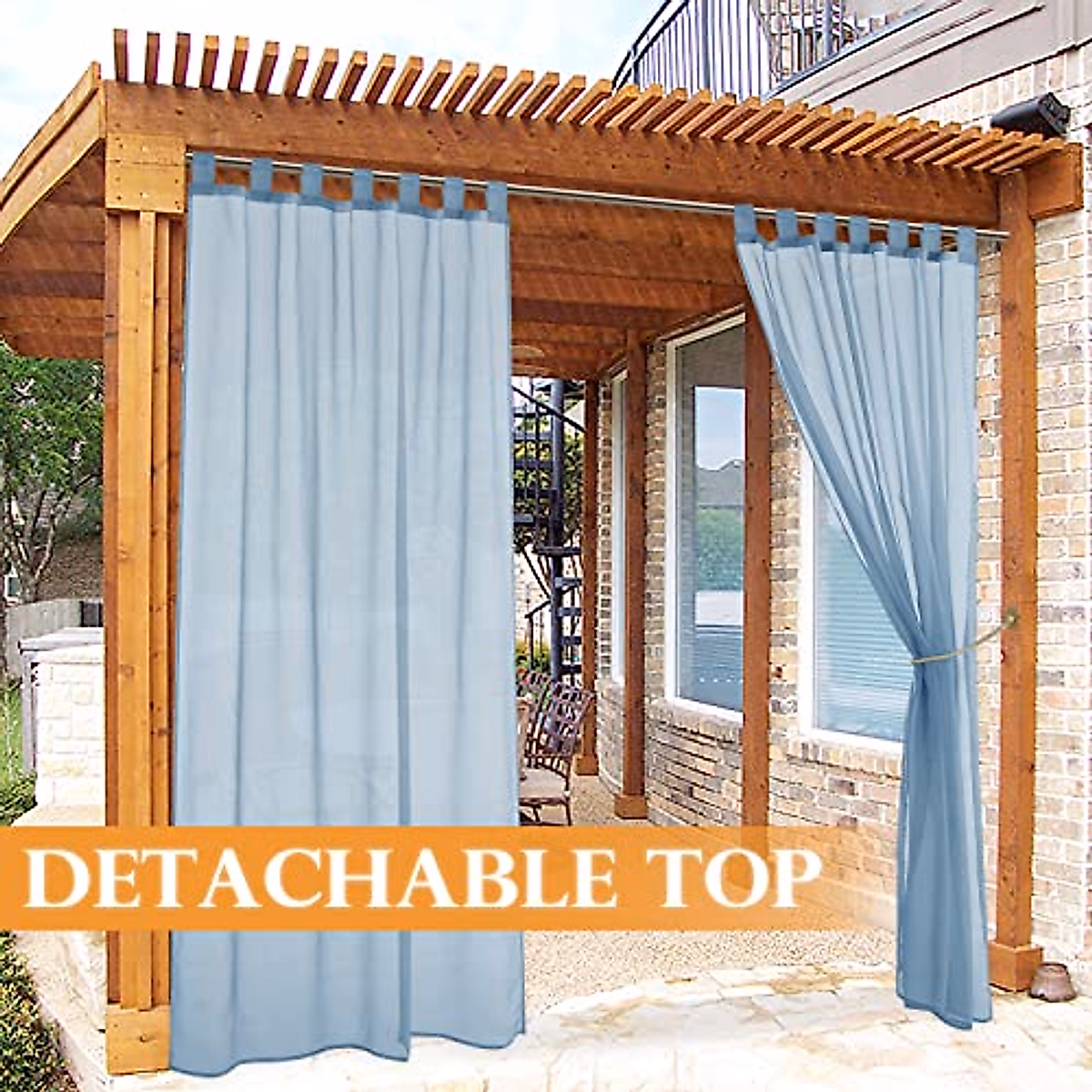 RYB HOME Sheer Curtains Waterproof - Detachable Tab Top Semi Transparent Patio Curtain with 1 Free Rope, Privacy Thermal Drapes, Easy Hanging for Outdoor Living Space, 54" Wide, 96" Long, Navy Blue