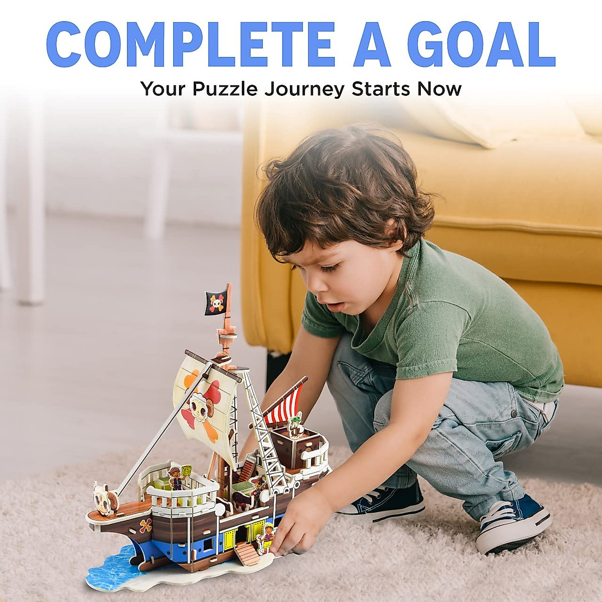 Toysical 3D Puzzle Set Q Pirate Ship DIY Sailing Boat Model Kits & Toys for Kids Gifts for Birthday, Christmas & New Year Building Hobbies, Crafts & Projects, 3D Puzzles for Kids Ages 8-10